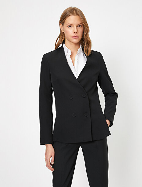 Koton Kadın V Yaka Kruvaze Blazer Ceket