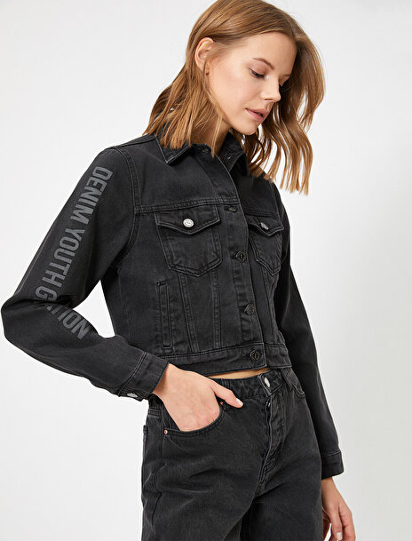 Koton Ole Genç Kız Yazılı Baskılı Jean Ceket