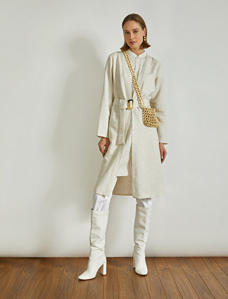 Koton Kadın Kemer Detaylı V Yaka Uzun Kollu Kimono