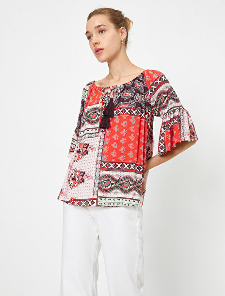 Koton Kadın 3/4 Kollu Patchwork Desenli Bluz