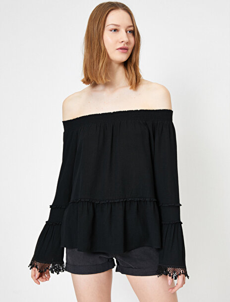 Koton Kadın Dantel Detaylı Uzun Kollu Bluz