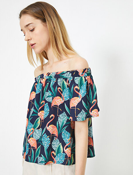 Koton Kadın Omuz Dekolteli Baskılı Kısa Kollu Blız