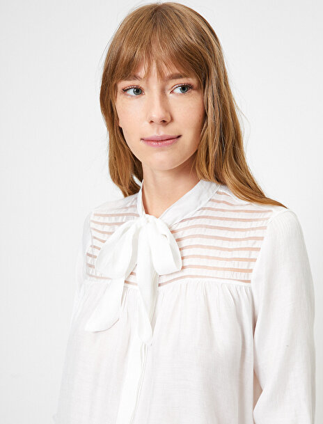 Koton Kadın Uzun Kollu Fular Yaka Gömlek