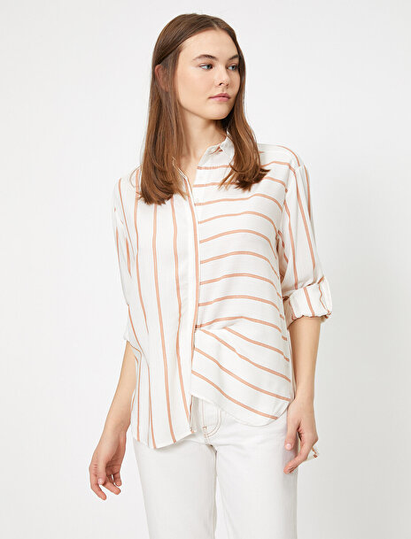 Koton Kadın Çizgili Asimetrik Gömlek