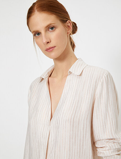 Koton Kadın Uzun Kollu Parlak Çizgili Bluz