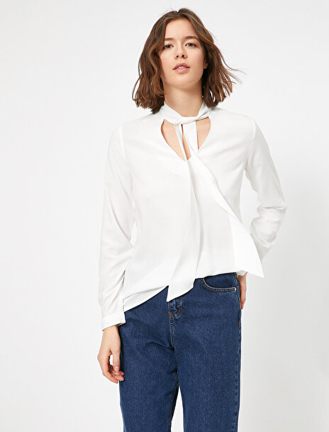 Koton Kadın Fular Detaylı Uzun Kollu Gömlek