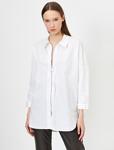 Koton Kadın Fermuar Detaylı Uzun Kollu Gömlek