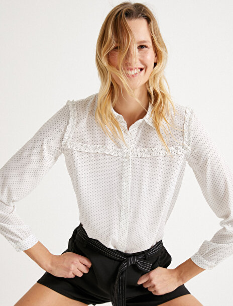 Koton Kadın Puantiye Desenli Uzun Kollu Gömlek