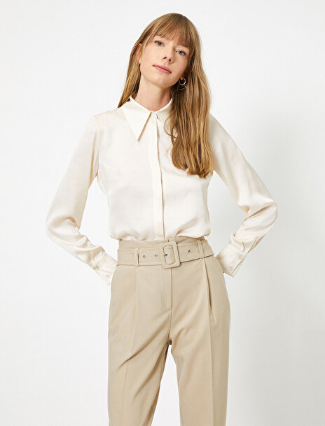 Koton Kadın Uzun Kollu Saten Gömlek