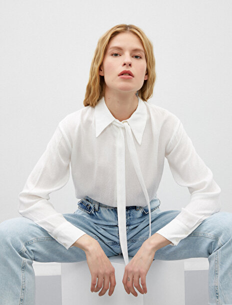 Koton Kadın Fular Yaka Detaylı Uzun Kollu Gömlek