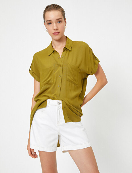 Koton Kadın Kısa Kollu Cepli Viskon Gömlek