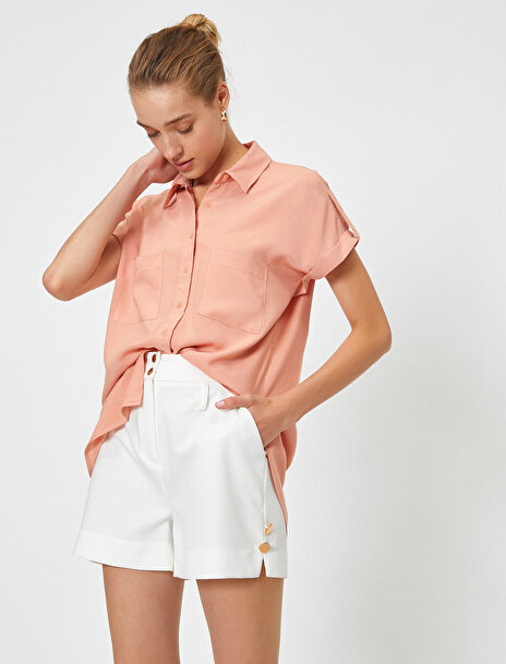 Koton Kadın Düğmeli Kısa Kollu Cepli Gömlek