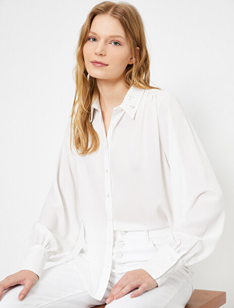 Koton Kadın Yaka İşleme Detaylı Uzun Kollu Gömlek