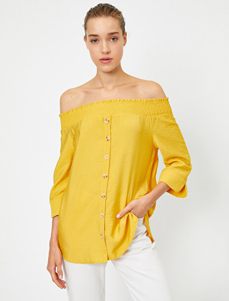 Koton Kadın Düğmeli 3/4 Kol Omzu Açık Gömlek Koton Kadın Düğmeli 3/4 Kol Omzu Açık Gömlek