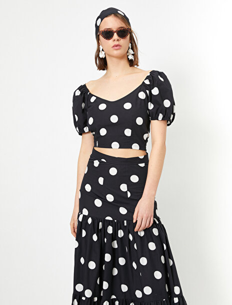 Koton Kadın Puantiyeli Crop Bluz