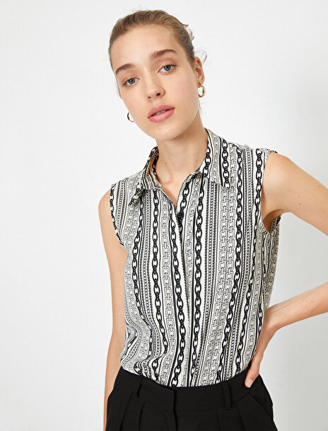 Koton Kadın Zincir Desenli Kolsuz Gömlek Koton Kadın Zincir Desenli Kolsuz Gömlek