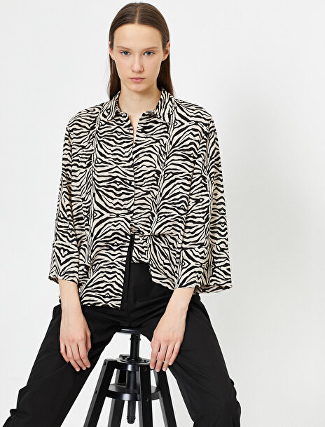 Koton Kadın Zebra Desenli Uzun Kollu Gömlek