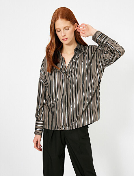 Koton Kadın Uzun Kollu Parlak Çizgili Bluz