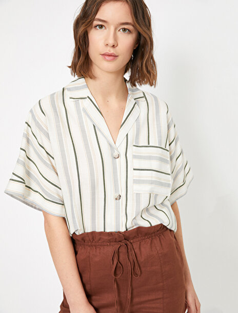 Koton Kadın İşleme Detaylı Çizgili Gömlek