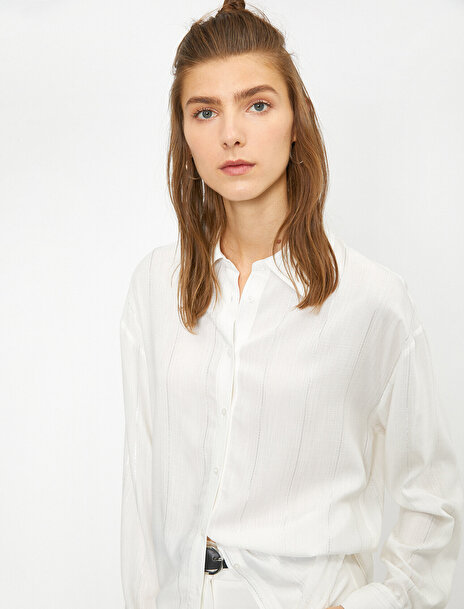 Koton Kadın Uzun Kollu Parlak Çizgili Bluz