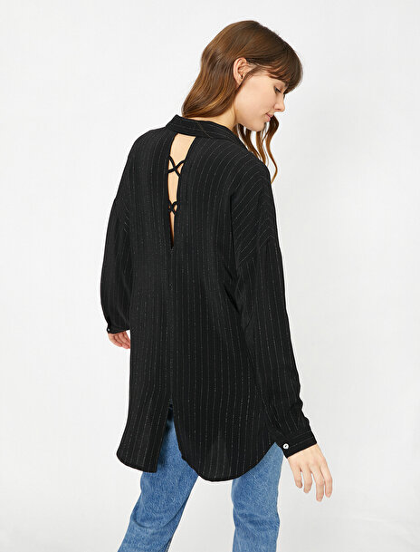 Koton Kadın Sırt Detaylı Parlak Çizgili Uzun Kollu Gömlek