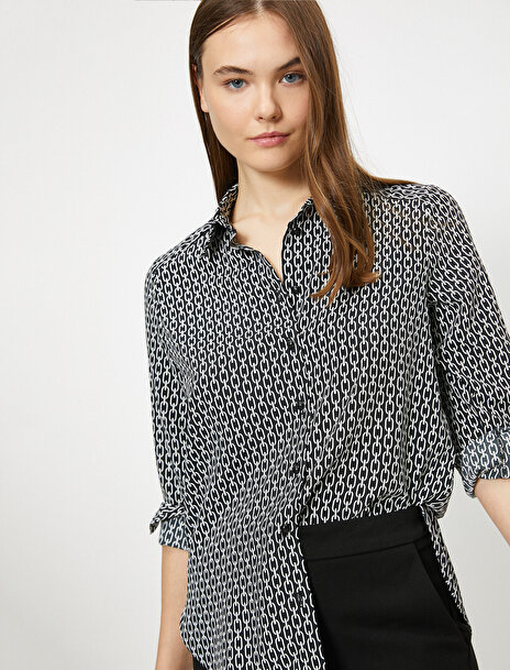Koton Kadın Zincir Desenli Uzun Kollu Gömlek