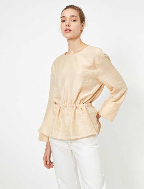 Koton Kadın Bisiklet Yaka Uzun Kolu Fırfır Detaylı Bluz