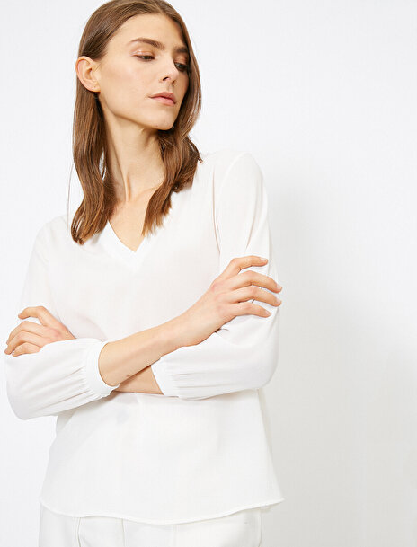 Koton Kadın V Yaka Ribana Bluz