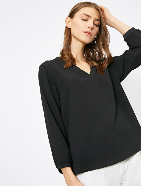 Koton Kadın V Yaka Ribana Bluz