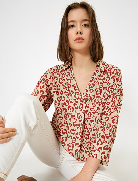 Koton Kadın Leopar Desenli Uzun Kollu Bluz