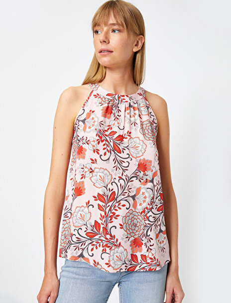 Koton Kadın Halter Yaka Çiçek Desenli Bluz