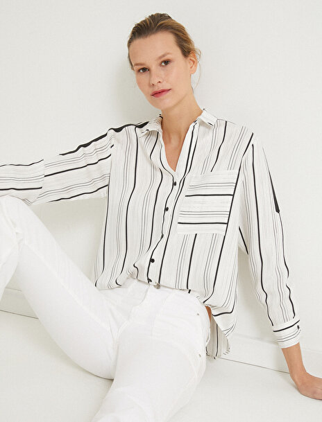 Koton Kadın Uzun Kollu Parlak Çizgili Gömlek