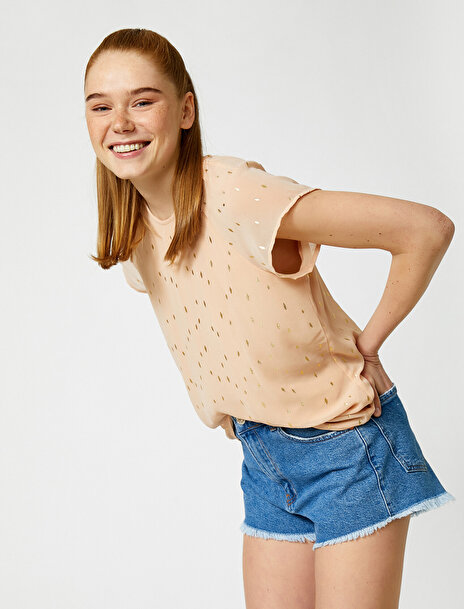 Koton Kadın Tül Bluz Metalik Detaylı