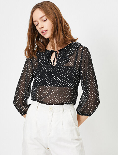 Koton Kadın Puantiye Desenli Kısa Kollu Şifon Bluz