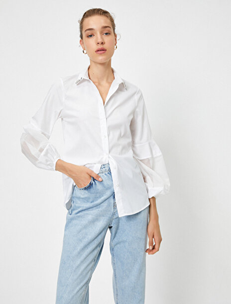 Koton Kadın Uzun Kollu Klasik Yaka Pamuklu Gömlek