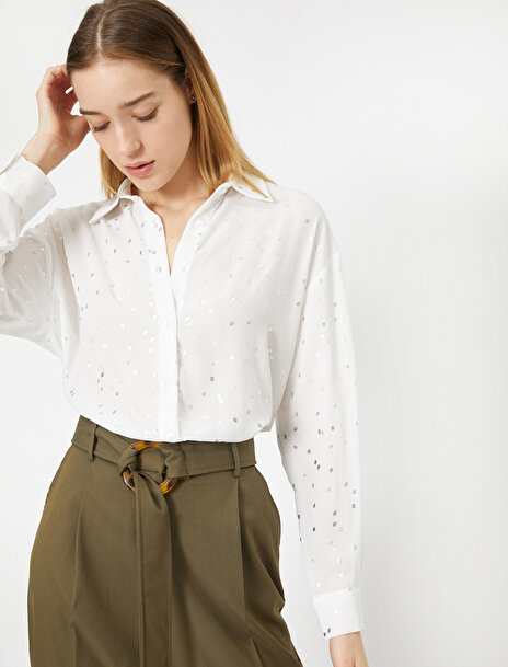 Koton Kadın Tül Detaylı Puantiye Desenli Şifon Gömlek