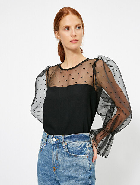 Koton Kadın Organze Balon Kol Detaylı Bluz Koton Kadın Organze Balon Kol Detaylı Bluz