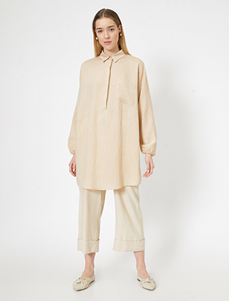 Koton Kadın Gömlek Yaka Uzun Kollu Düğmeli Tunic Koton Kadın Gömlek Yaka Uzun Kollu Düğmeli Tunic