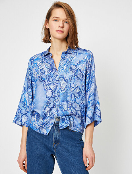 Koton Kadın Uzun Kollu Yılan Derisi Desenli Gömlek