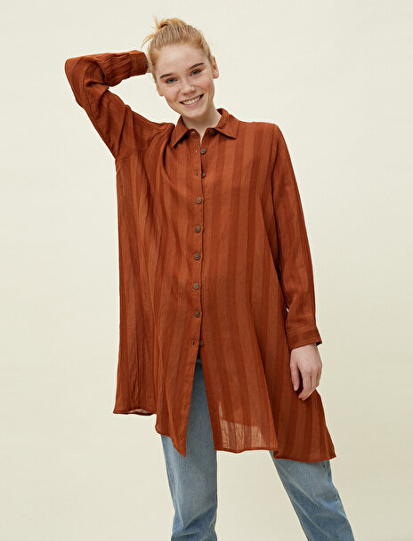 Koton Kadın Gömlek Yaka Uzun Kollu Rahat Kesim Tunik Koton Kadın Gömlek Yaka Uzun Kollu Rahat Kesim Tunik