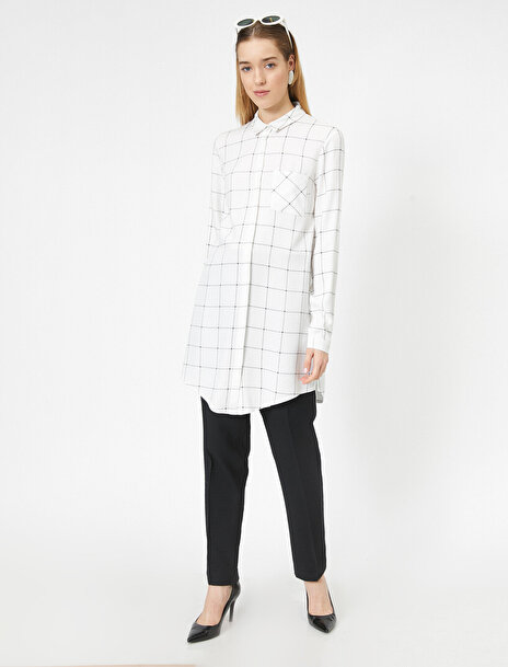 Koton Kadın Ekoseli Gömlek Yaka Düğmeli Tunik