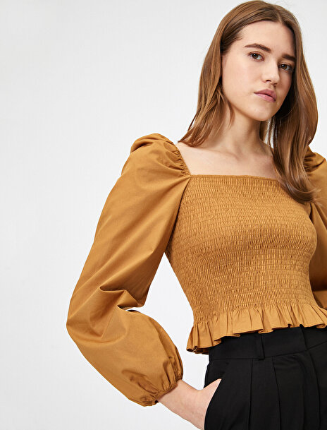 Koton Kadın Uzun Kollu Gipe Detaylı Poplin Bluz