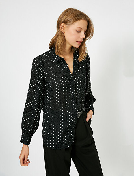 Koton Kadın Puantiye Desenli Saten Gömlek