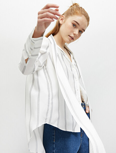 Koton Kadın Uzun Kollu Fular Yaka Gömlek