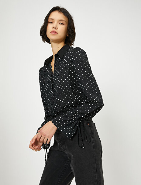 Koton Kadın Uzun Kollu Puantiye Desenli Saten Gömlek