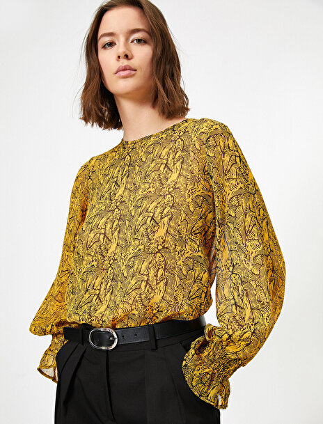 Koton Kadın Uzun Kollu Desenli Şifon Bluz
