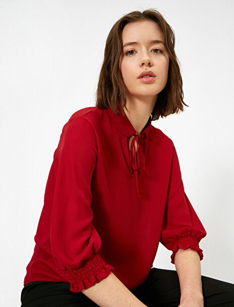 Koton Kadın Kısa Kollu Yaka Bağlama Detaylı Bluz
