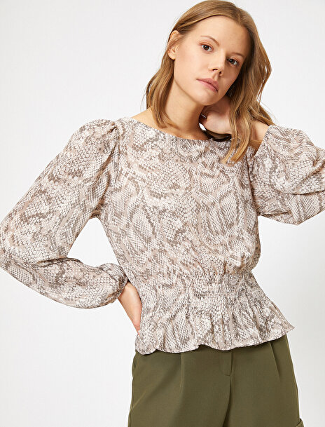 Koton Kadın Yılan Desenli Balon Kollu Bluz