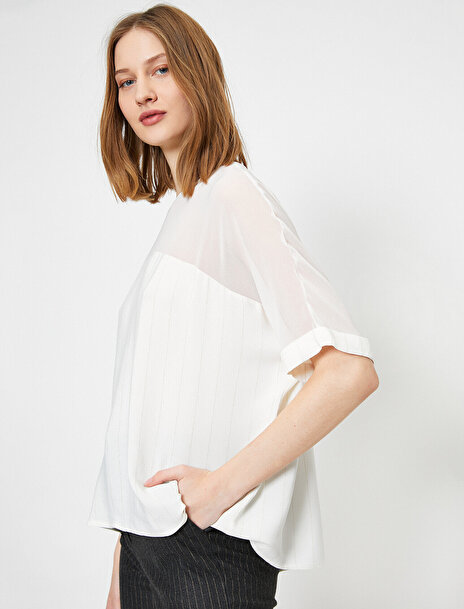 Koton Kadın Kısa Kollu Parlak Çizgili Bluz