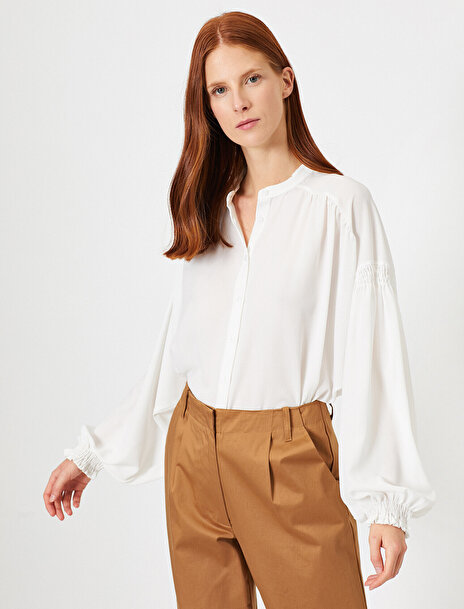 Koton Kadın Balon Kol Detaylı Uzun Kollu Gömlek